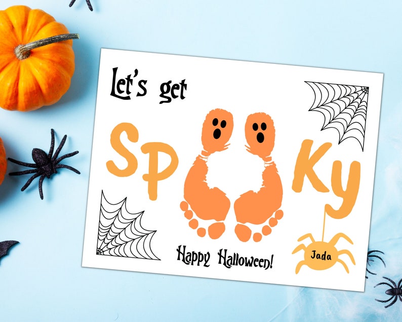 Spooky Halloween Footprint Art Craft Printable, Footprint Halloween ...