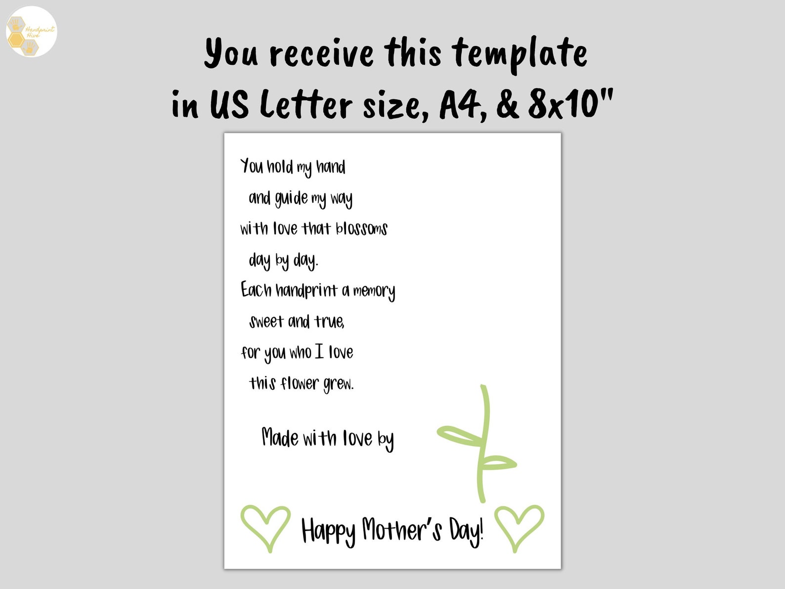 Flower Handprint Poem Mother's Day Craft for Preschool Toddlers Baby ...