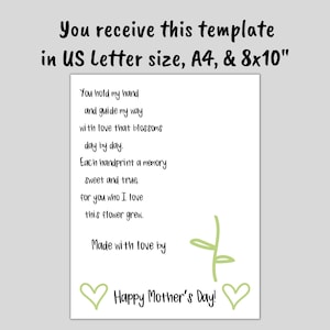 Flower Handprint Poem Mother's Day Craft for Preschool Toddlers Baby ...