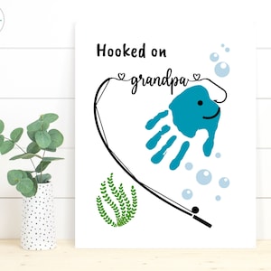 Hooked on Grandpa Handprint Craft, Grandpa Fishing Father's Day Gift ...