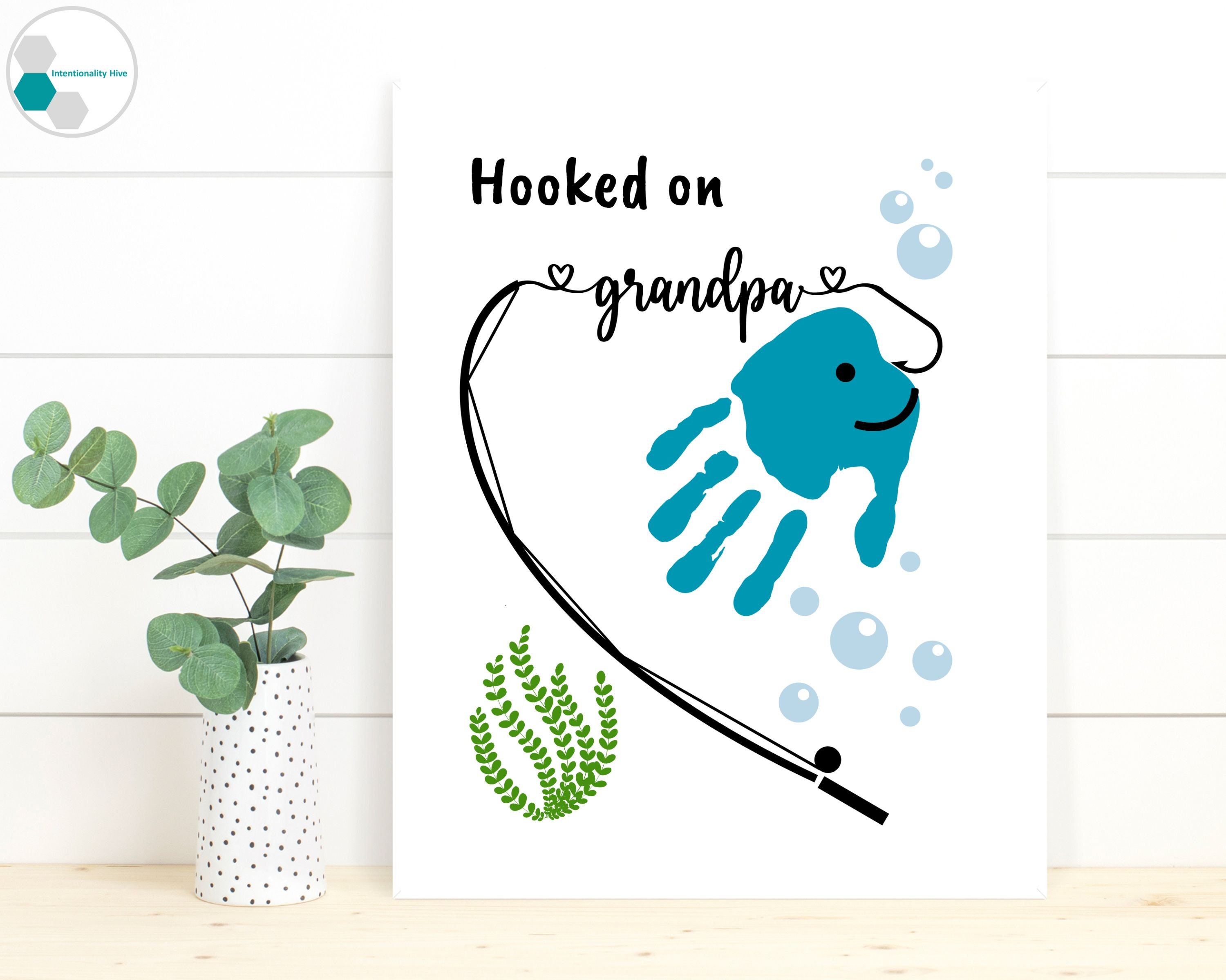 Hooked on Grandpa Handprint Craft, Grandpa Fishing Father's Day Gift ...