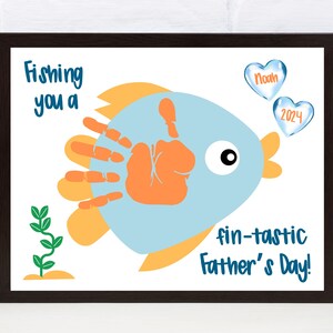 Fishing Father's Day Handprint Craft, Grandpa Papa Dad Daddy Handprint ...