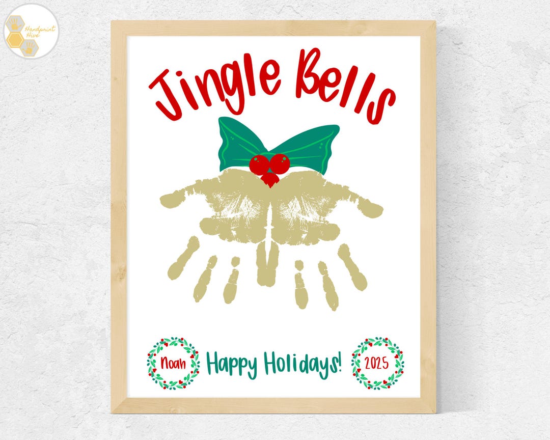 Jingle Bells Handprint Art Craft, Christmas Happy Holidays Handprint ...