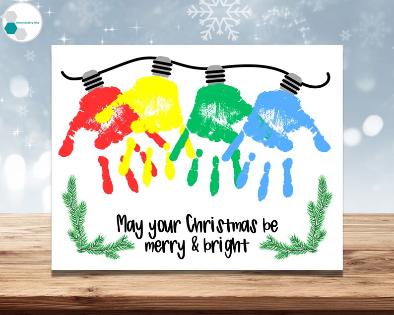 Christmas Lights Handprint Art Craft, Merry and Bright Handprint ...