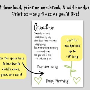Grandma Birthday Handprint Art Poem, Grandma Handprint Birthday Craft ...