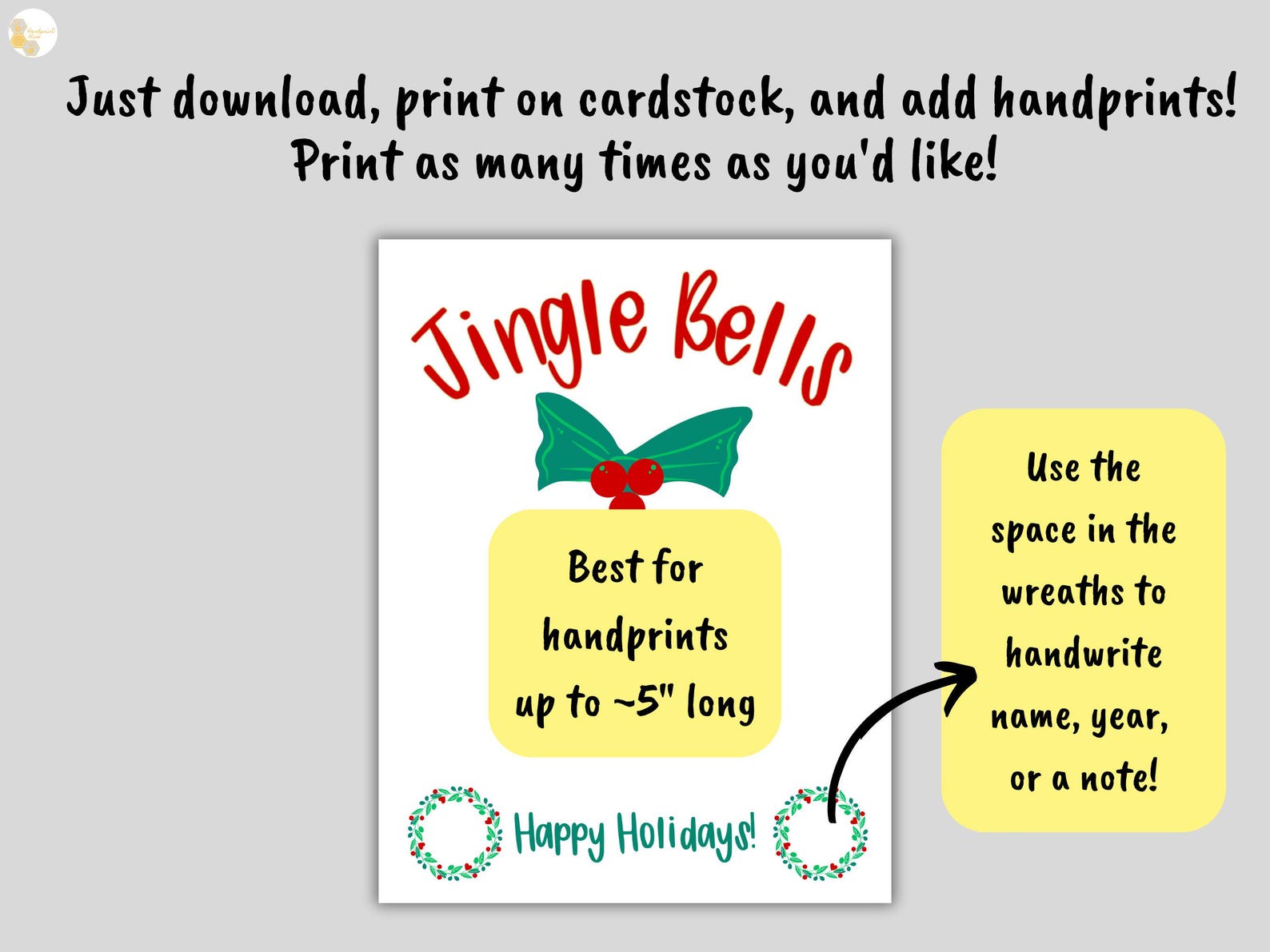 Jingle Bells Handprint Art Craft, Christmas Happy Holidays Handprint ...