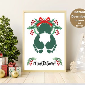 Mistletoes Christmas Footprint Art Craft Printable, Christmas Footprint ...