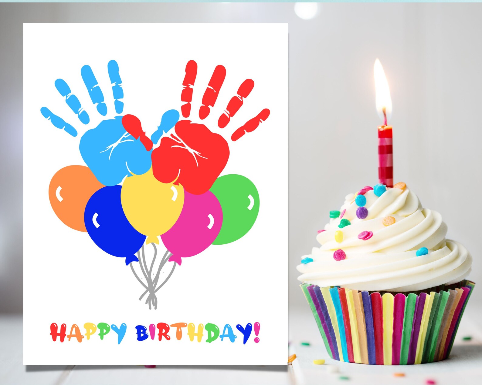 Happy Birthday Handprint Craft, Toddler Birthday Craft Activity, DIY ...