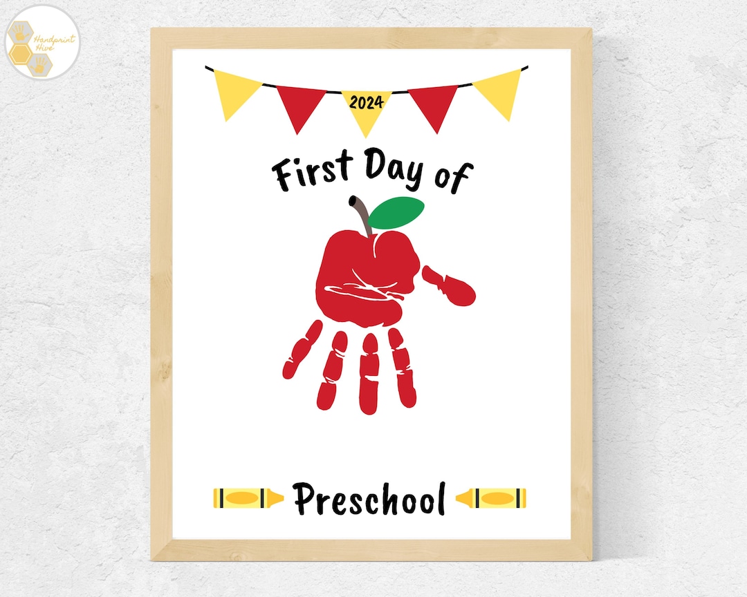 First Day of Preschool Handprint Craft Apple, Back to School Handprint ...