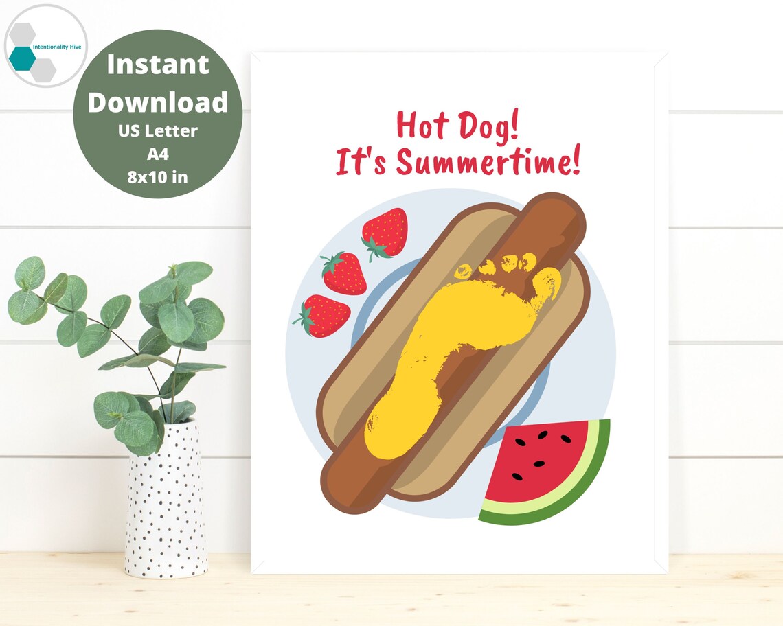 Summer Footprint Craft for Toddlers Hot Dog Printable - Etsy