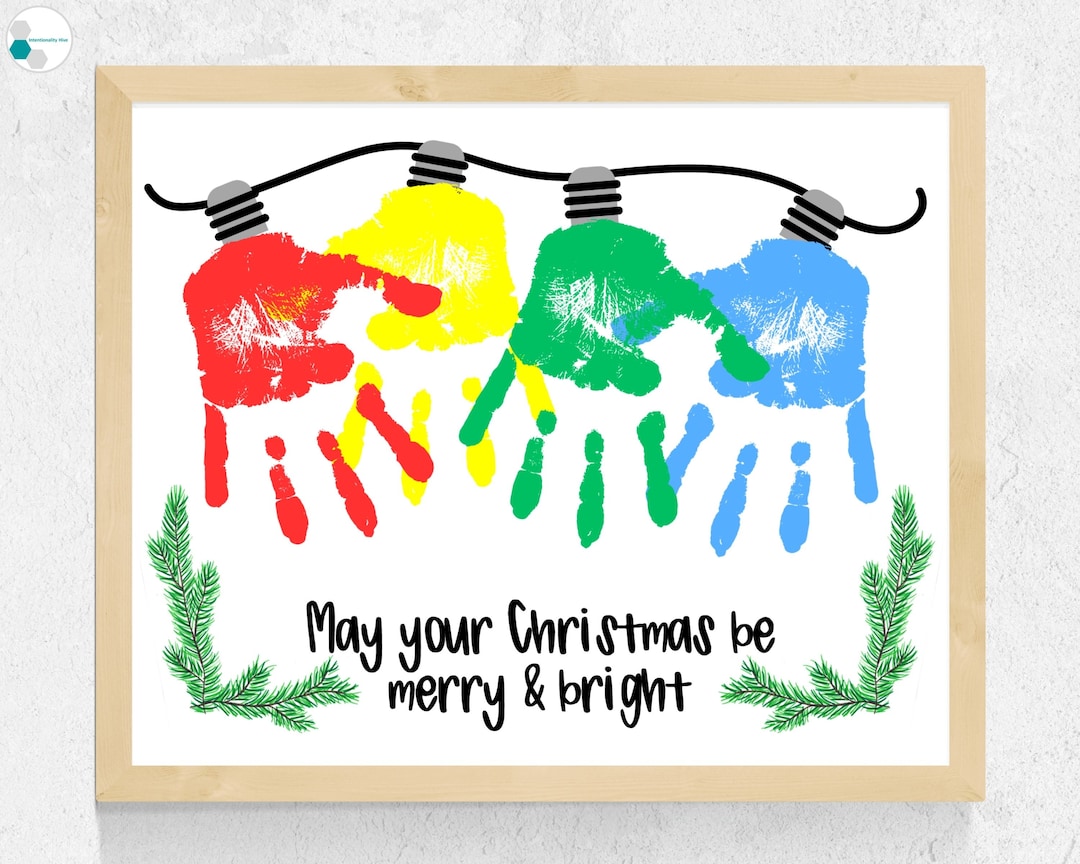 Christmas Lights Handprint Art Craft, Merry and Bright Handprint ...