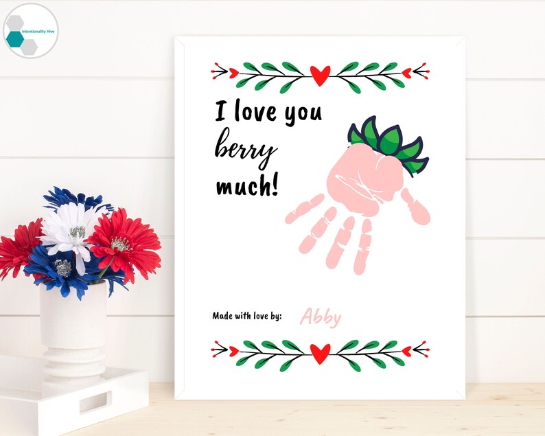 Strawberry Handprint Printable Template I Love You Berry - Etsy