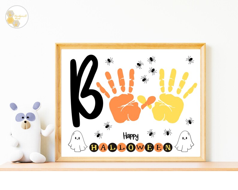 BOO Halloween Handprint Art Craft Printable, Happy Halloween Handprint ...