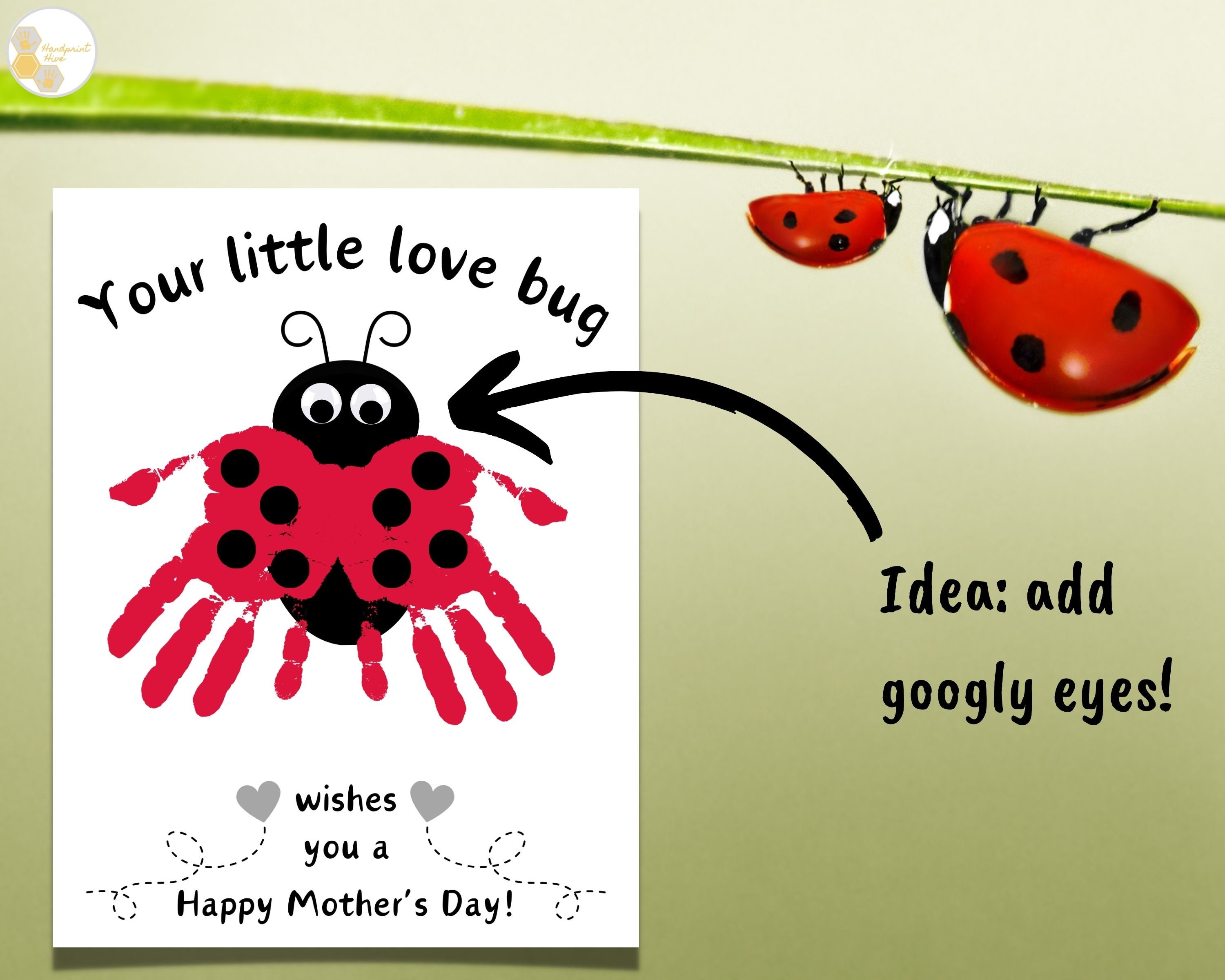 Love Bug Mother's Day Handprint Art Craft, Lady Bug Handprint Craft for ...