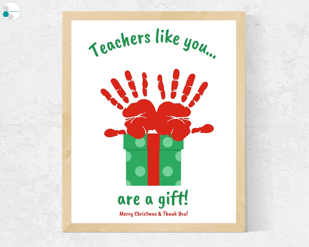 Preschool Teacher Christmas Gift Handprint Card, Toddler Teacher Gift ...