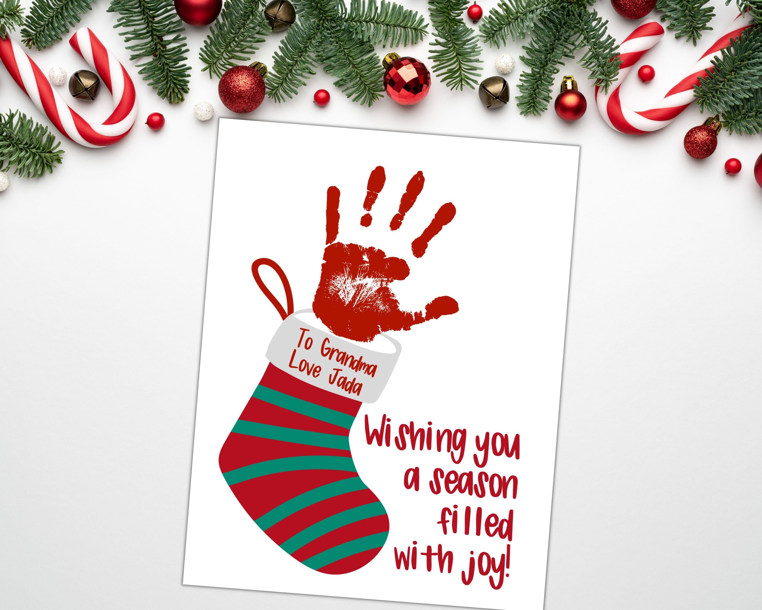 Christmas Stocking Handprint Art Craft, Christmas Handprint Craft Card ...