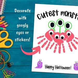 Monster Halloween Handprint Art Craft, Happy Halloween Footprint Art ...