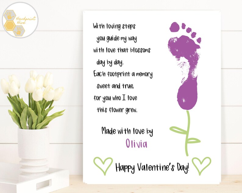 Valentine's Day Footprint Art Poem Flower Valentine Footprint Craft ...