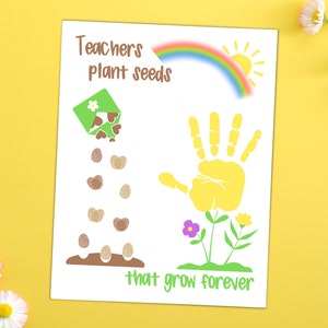 Teacher Fingerprint Handprint Art Gift, Teachers Plant Seeds Handprint ...