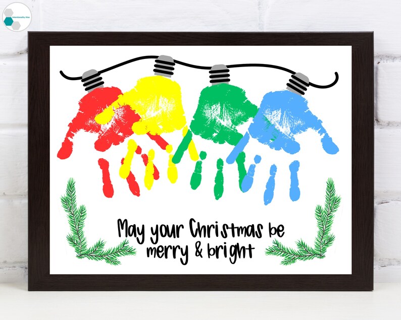 Christmas Lights Handprint Art Craft, Merry and Bright Handprint ...