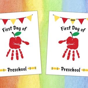 First Day of Preschool Handprint Craft Apple, Back to School Handprint ...