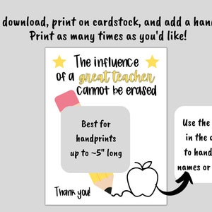 Teacher Appreciation Handprint Art Pencil, End of Year Teacher Thank ...