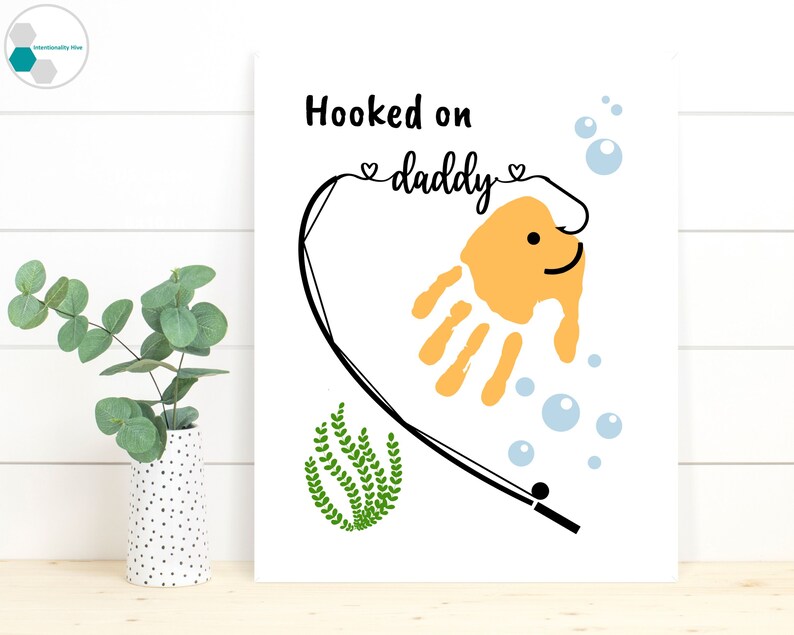 Hooked on Daddy Handprint Father's Day Fishing Handprint - Etsy
