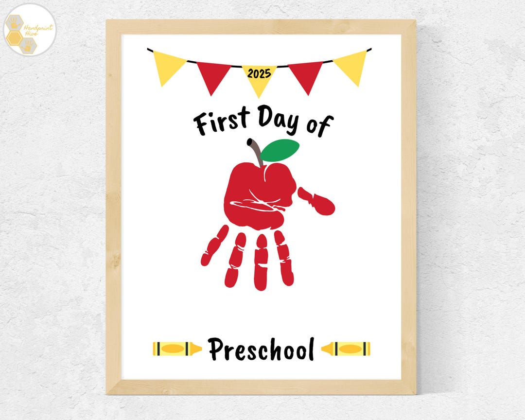 2025 First Day of Preschool Handprint Craft Apple, Back to School ...