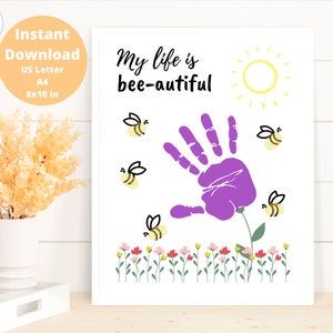 Summer Craft for Toddler / Baby | Flower Handprint and Bee Fingerprint ...