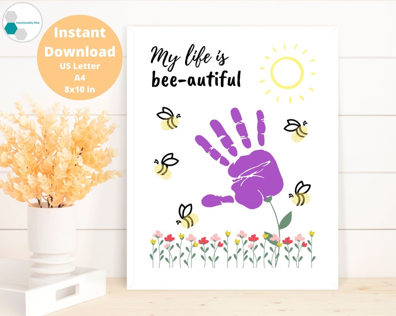 Summer Craft for Toddler / Baby | Flower Handprint and Bee Fingerprint ...