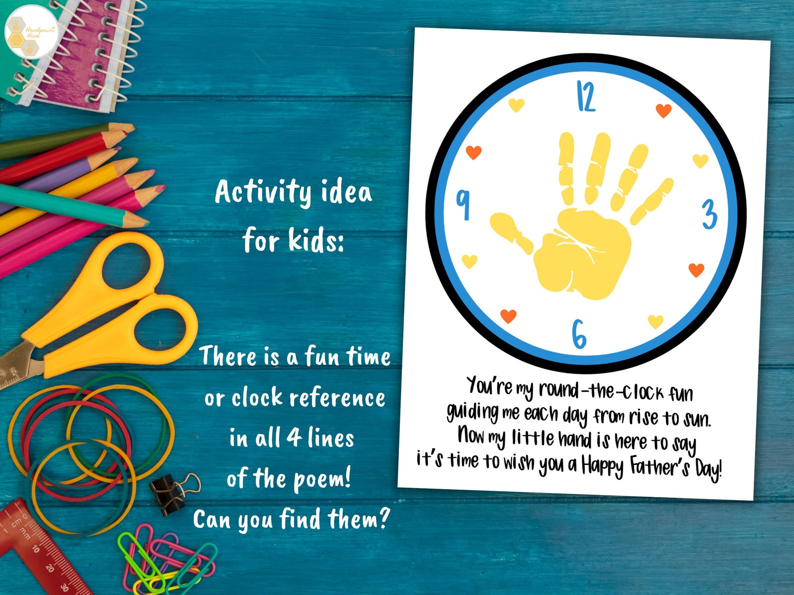 Father's Day Handprint Poem Clock, Dad Handprint Art Poem, Happy Father ...