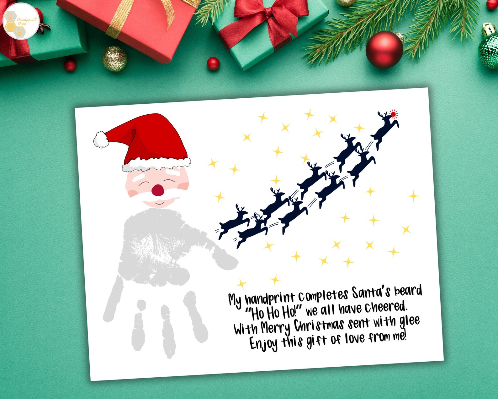 Santa Handprint Art Poem, Santa Beard Handprint Craft for Toddler Baby ...