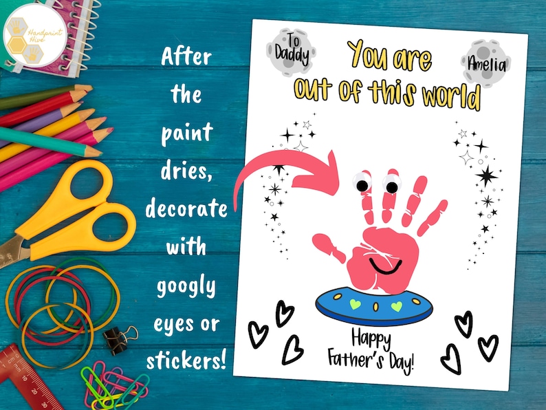 Space Alien Handprint Art Father's Day Craft UFO, Daddy Dad Handprint ...