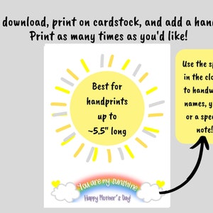 You Are My Sunshine Mother's Day Handprint Art Craft, Happy Mother's ...
