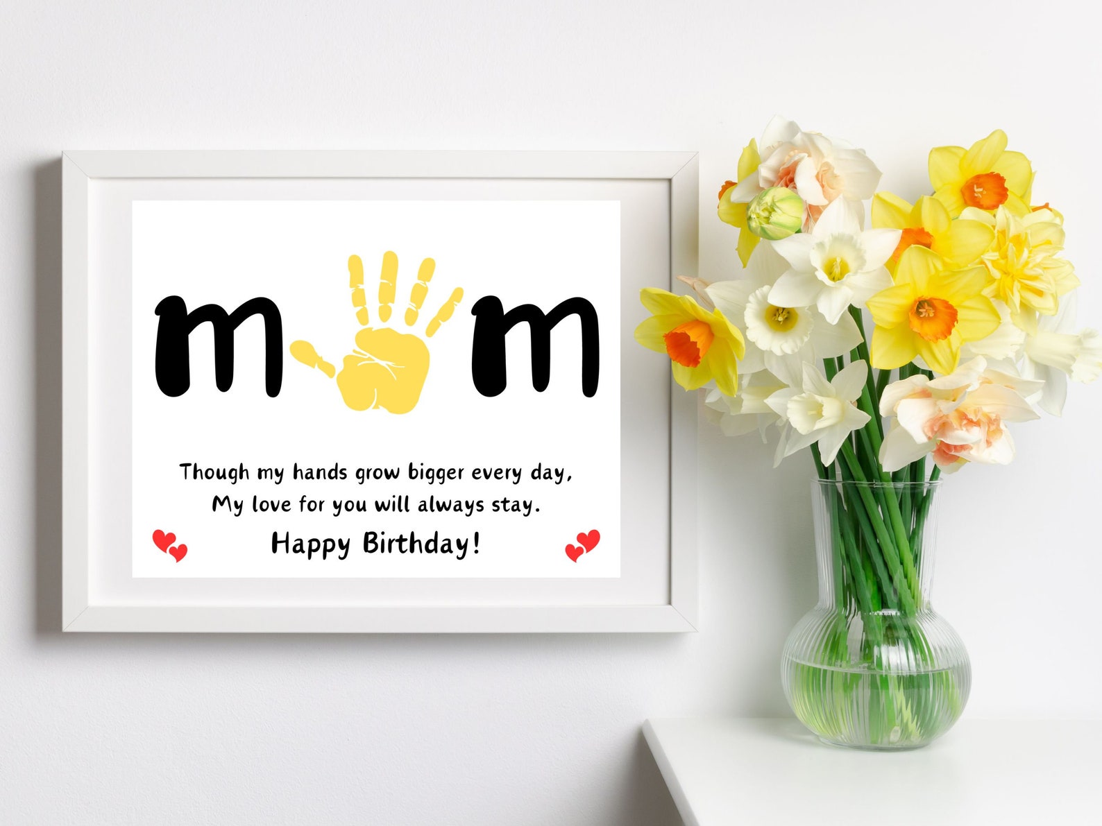Mom Birthday Handprint Art, Handprint Birthday Card Mom Gift From Baby ...