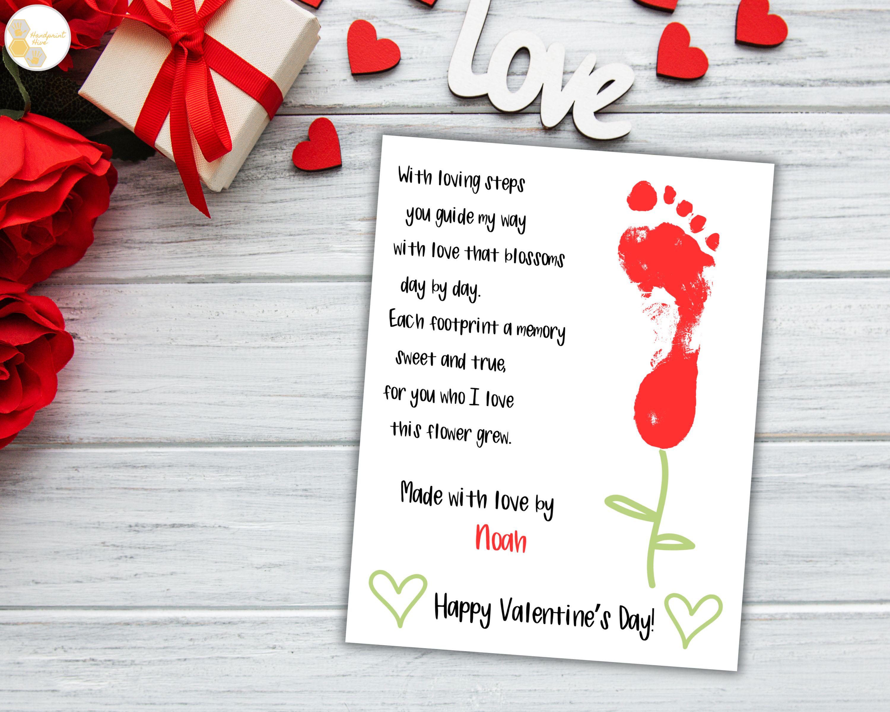 Valentine's Day Footprint Art Poem Flower Valentine Footprint Craft ...