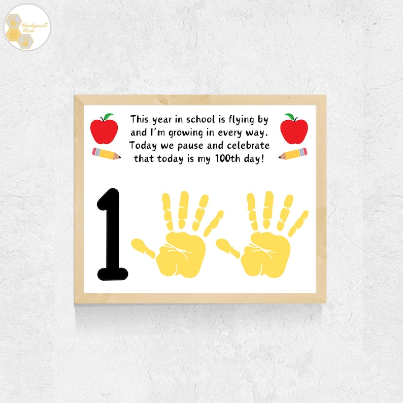 100 Days of School Handprint Art Poem, 100 Days Preschool Craft, 100 ...