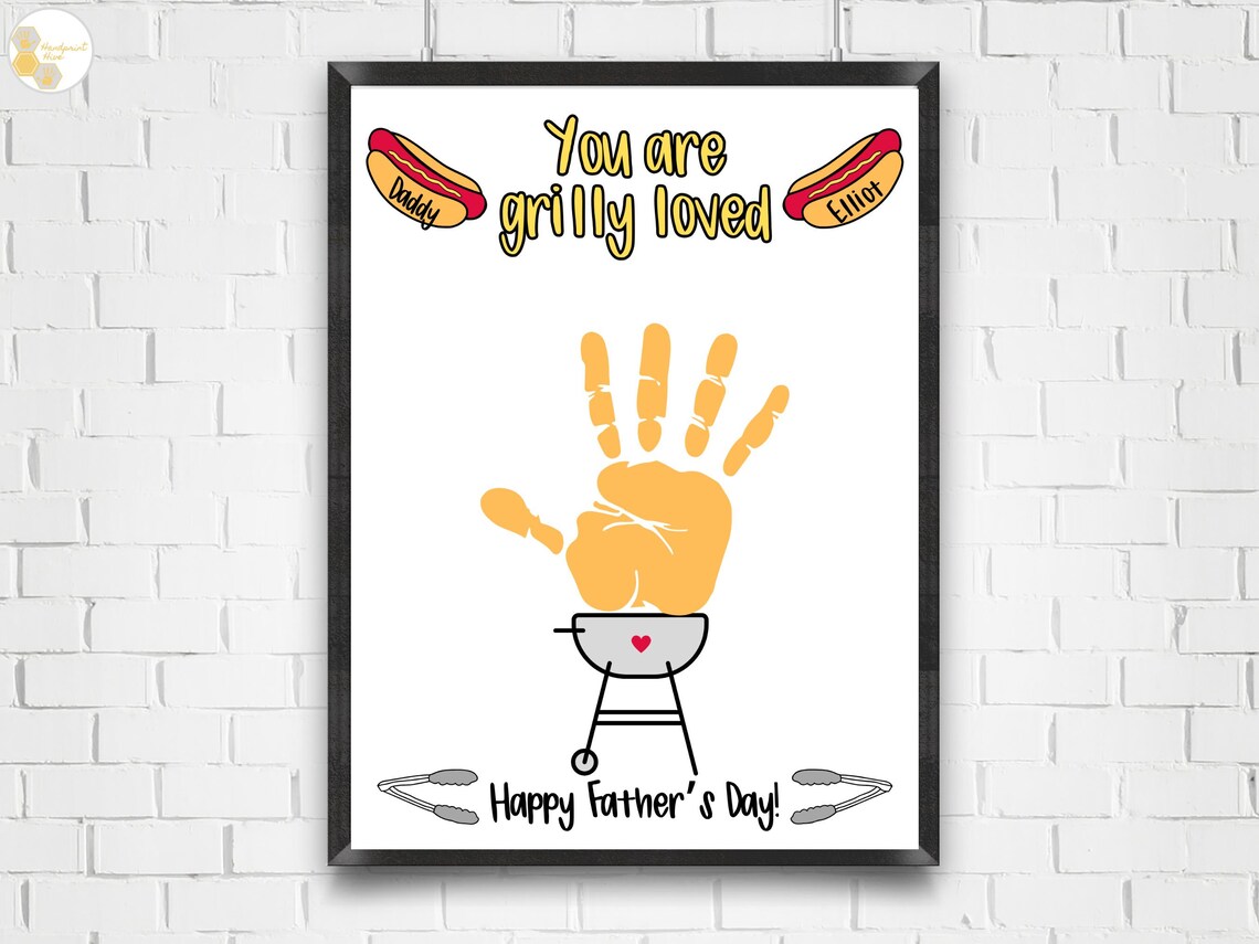 Grill Handprint Art Father's Day Crafts, Grill Dad Gift Handprint Craft ...