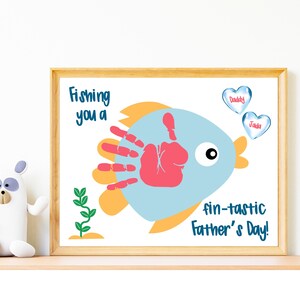 Fishing Father's Day Handprint Craft, Grandpa Papa Dad Daddy Handprint ...