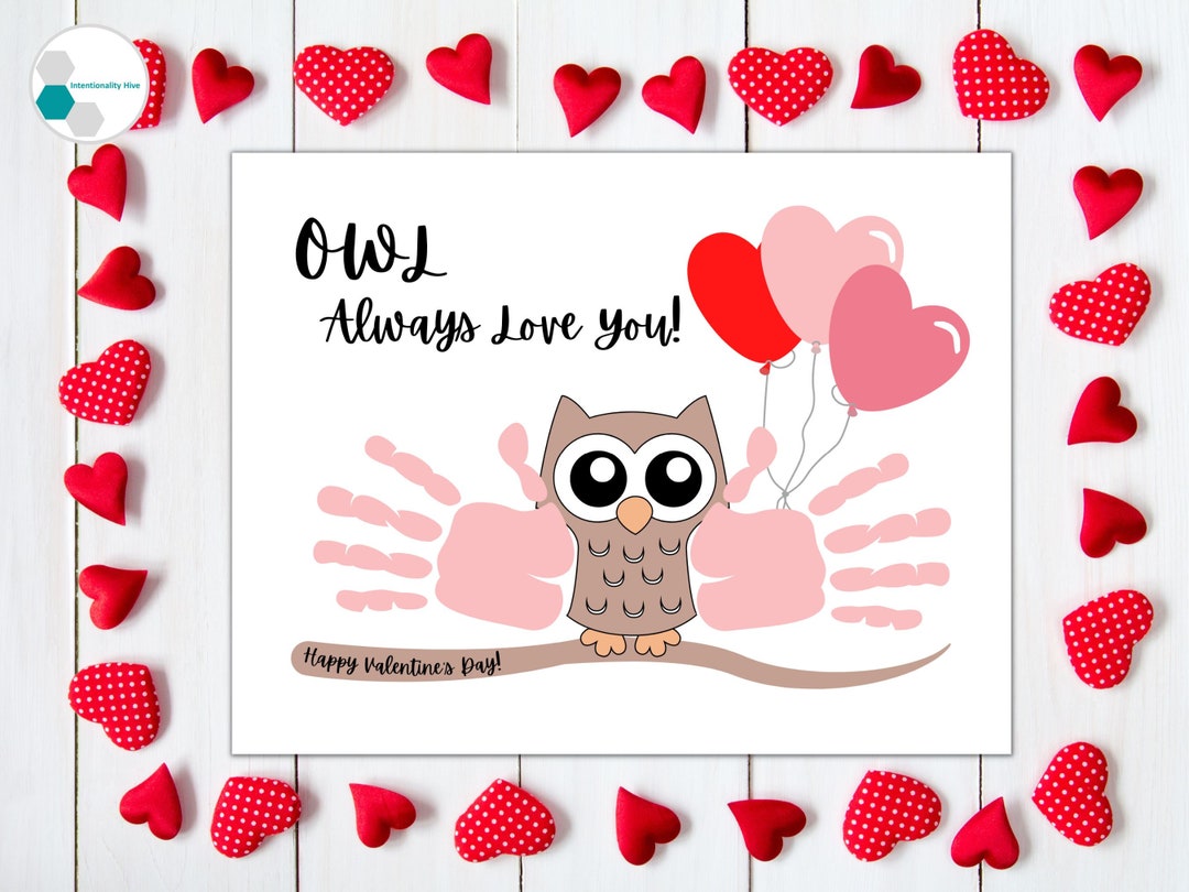 Owl Valentine's Day Handprint Art Craft Printable Owl - Etsy
