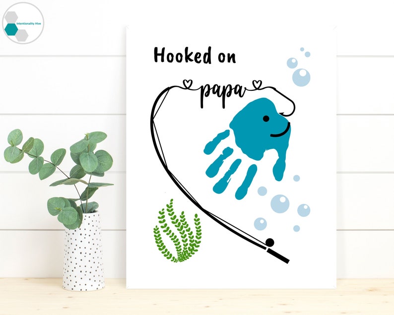 Hooked on Papa Handprint Art Gift Papa Father's Day - Etsy