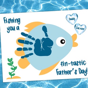 Fishing Father's Day Handprint Craft, Grandpa Papa Dad Daddy Handprint ...