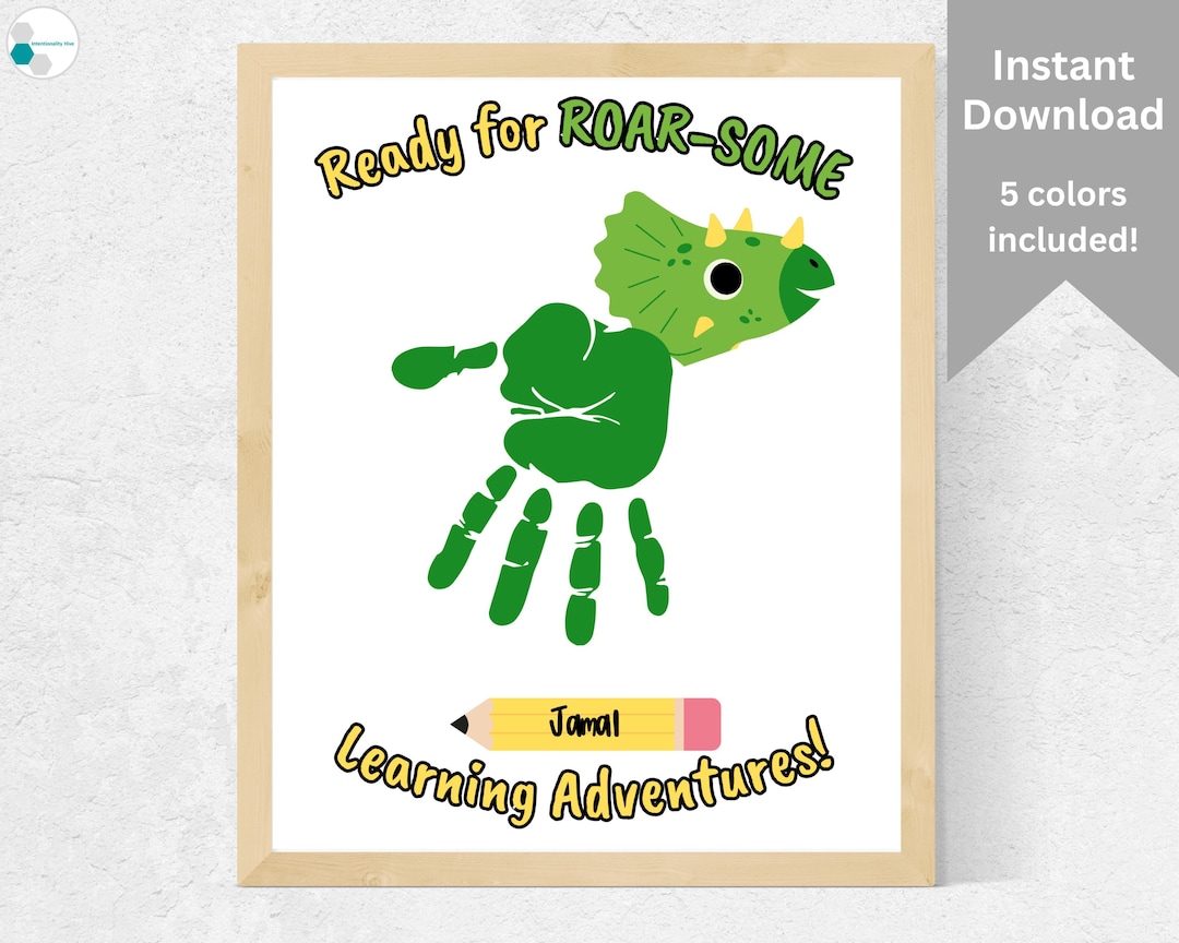 Dinosaur Back to School Handprint Art Craft, My First Day of School ...