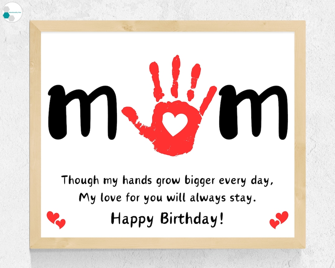 Mom Birthday Handprint Art, Handprint Birthday Card Mom Gift From Baby ...