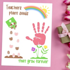 Teacher Fingerprint Handprint Art Gift, Teachers Plant Seeds Handprint ...