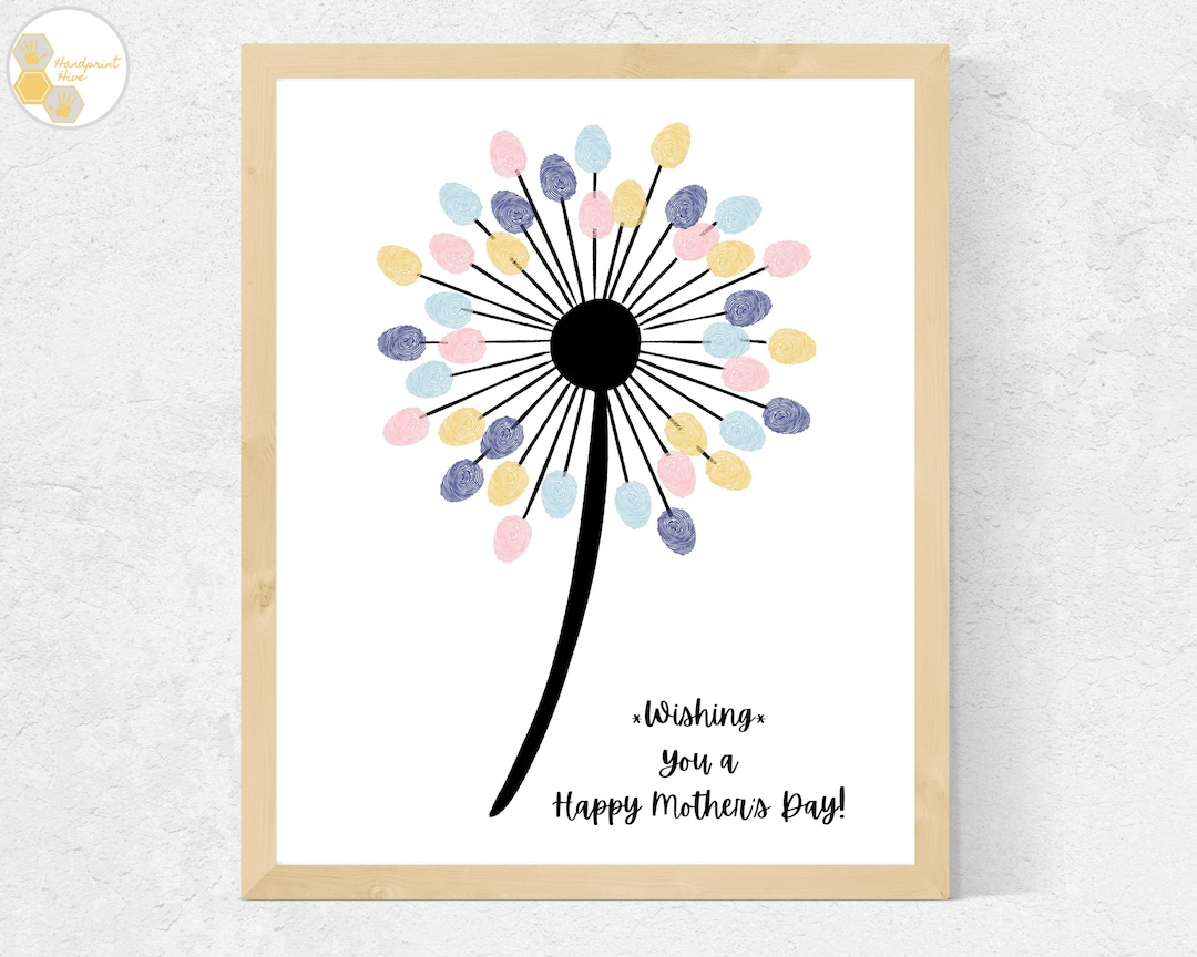 Mother's Day Fingerprint Craft Gift | Dandelion Fingerprint Art for Mom ...