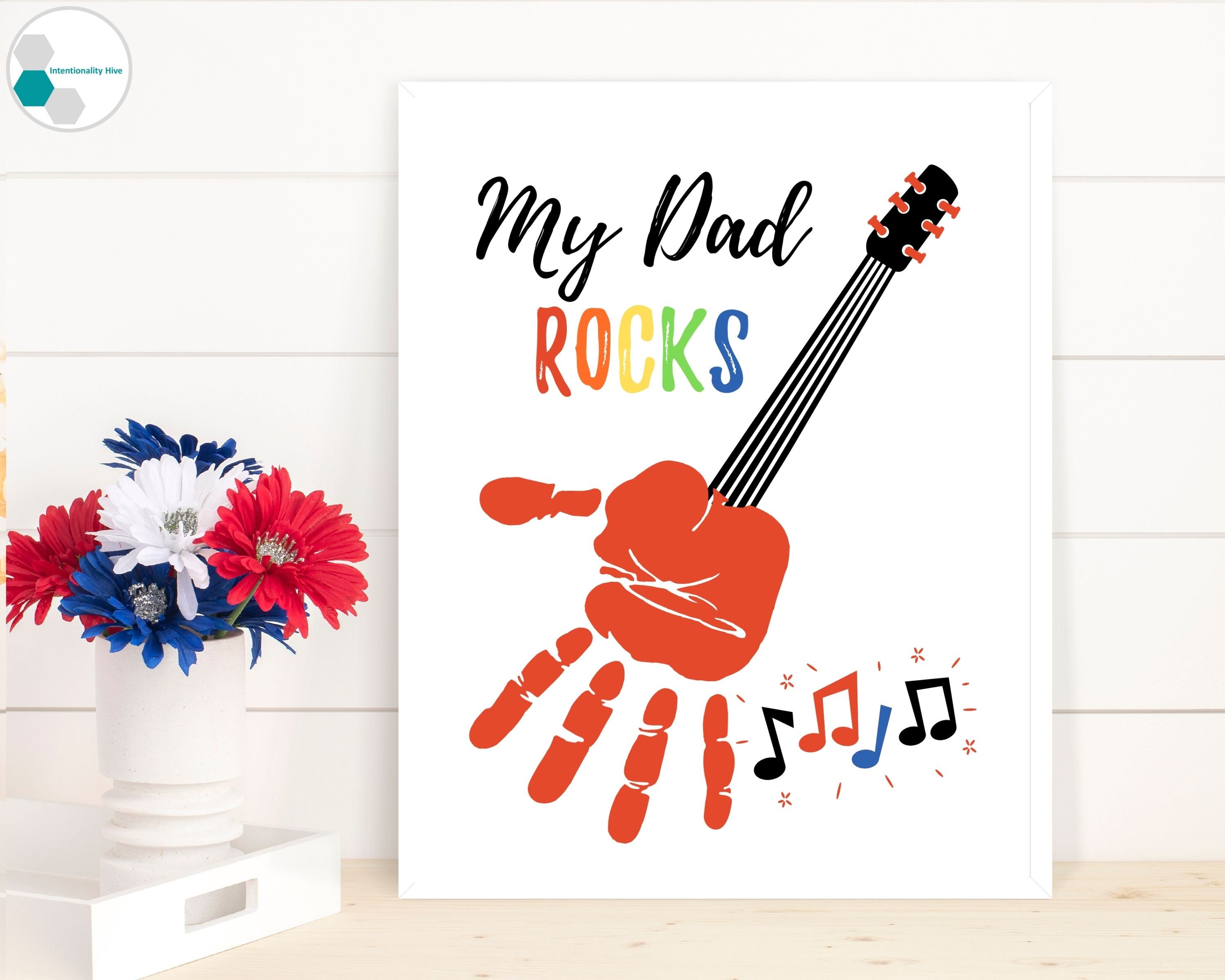 Dad Handprint Art Craft My Dad Rocks Printable Dad - Etsy