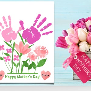 Mother's Day Handprint Craft Flowers, Grandma Handprint Mom, Flowers ...