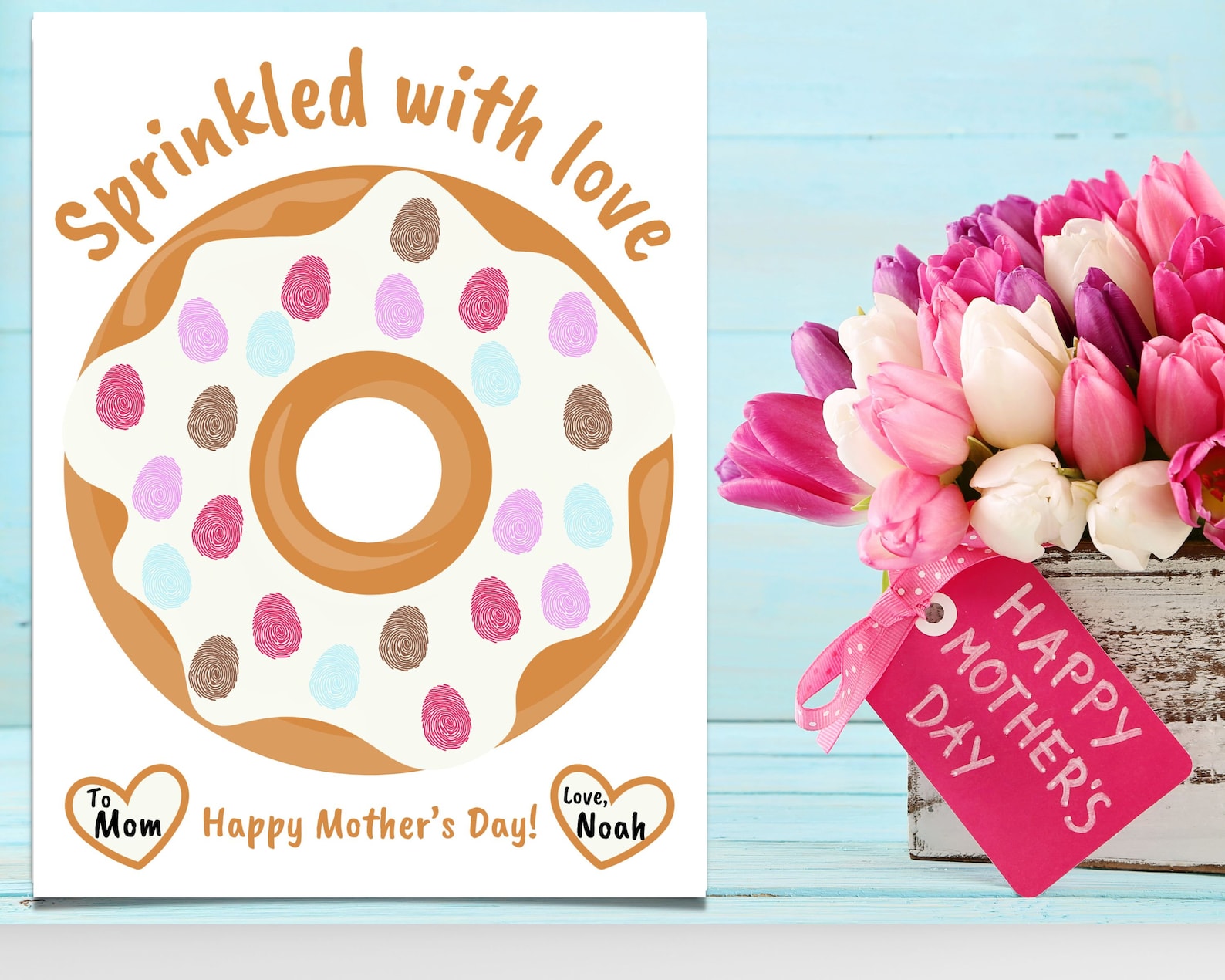 Donut Mother's Day Fingerprint Craft, Mom Fingerprint Art Grandma Gift ...