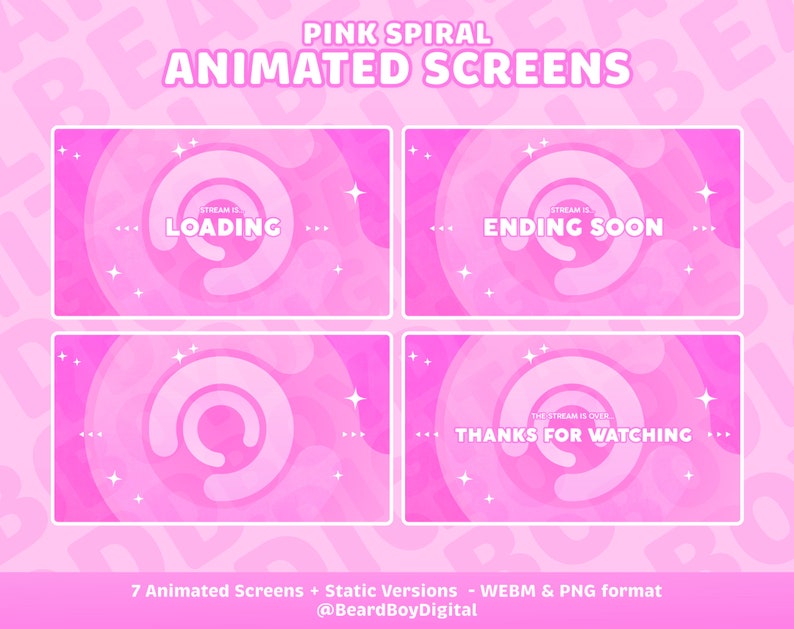 Pink Spiral Animated Stream Screens: Twitch Overlay Pack (digital ...